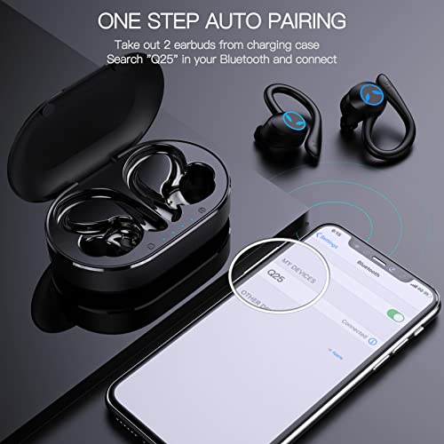 Wireless Earbuds Bluetooth Headphones 60H Playtime Ear Buds Bluetooth Earphones in-Ear Noise Cancelling Earbud with Mic, IPX7 Waterproof Ear Buds with Earhooks for Sports Laptop Gaming Blk