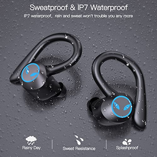 Wireless Earbuds Bluetooth Headphones 60H Playtime Ear Buds Bluetooth Earphones in-Ear Noise Cancelling Earbud with Mic, IPX7 Waterproof Ear Buds with Earhooks for Sports Laptop Gaming Blk