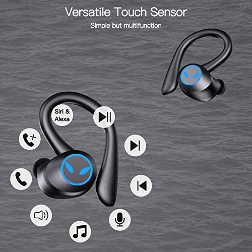 Wireless Earbuds Bluetooth Headphones 60H Playtime Ear Buds Bluetooth Earphones in-Ear Noise Cancelling Earbud with Mic, IPX7 Waterproof Ear Buds with Earhooks for Sports Laptop Gaming Blk