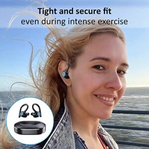 Wireless Earbuds Bluetooth Headphones 60H Playtime Ear Buds Bluetooth Earphones in-Ear Noise Cancelling Earbud with Mic, IPX7 Waterproof Ear Buds with Earhooks for Sports Laptop Gaming Blk