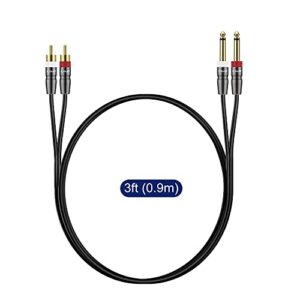 J&D Dual 1/4 inch TS to Dual RCA Cable, Heavy Duty 1/4 Male to RCA Male Adapter Stereo Audio Interconnect Quarter inch Cable, 3 Feet