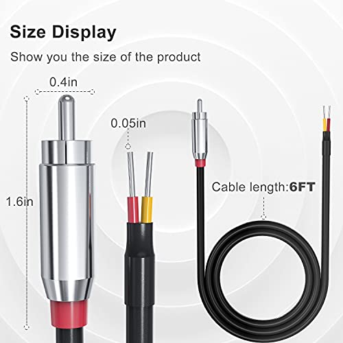 Ancable RCA to Speaker Wire, [18AWG 6.5-Feet] 2-Channel Heavy RCA Male Adapter to Bare Wire Open End Audio Cable, 2-Pack