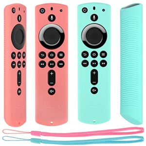 [2 pack] silicone remote cover compatible with fire tv stick 4k alexa voice remote control, lightweight anti slip shockproof protective sleeve (mint green + pink)