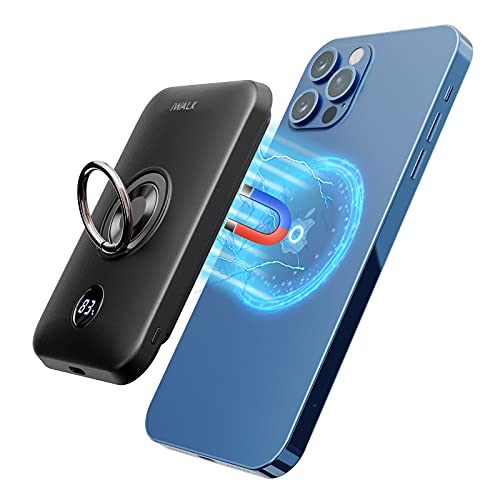 iWALK Magnetic Wireless Power Bank Small Portable Charger with Finger Holder, Wireless Earbuds for Small Ears 10mm Drivers Deep Bass & Clear Mids Highs, Mono & Twin Mode