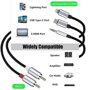 Enbiawit Lightning to RCA Cable Audio Aux Adapter,3 in 1 6.6ft/2M Audio Cable,RCA to 3.5mm Cable,USB C to 2 RCA Audio Cable,for Power Amplifier, Car, Home Theater, Speaker and More