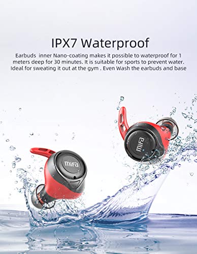 MIFA True Wireless Earbuds, X11 in-Ear Bluetooth 5.0 Headset, IPX7 Waterproof Sport Headphones Earphones APTX, 100 Hrs Playtime, CVC8.0 Mic for Phone Call, Red & Black