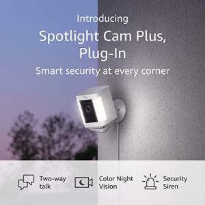 Introducing Ring Spotlight Cam Plus, Plug-in | Two-Way Talk, Color Night Vision, and Security Siren (2022 release) - White