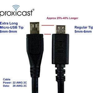 Proxicast Premium 8mm Extra Long Tip USB 2.0 Micro-USB Male - to - USB A Male Cable - 6 ft Length - Heavy 22 AWG Gauge - Fast Charge + Data for Thick Cases & Deep Connectors (PRX-RFU212)