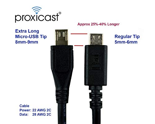 Proxicast Premium 8mm Extra Long Tip USB 2.0 Micro-USB Male - to - USB A Male Cable - 6 ft Length - Heavy 22 AWG Gauge - Fast Charge + Data for Thick Cases & Deep Connectors (PRX-RFU212)