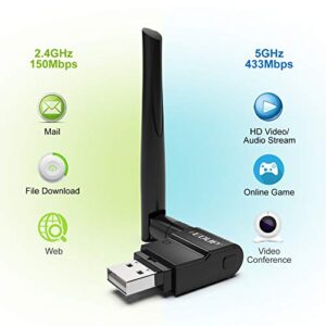 EDUP USB WiFi Adapter Dual Band Wireless Network Adapter 802.11 AC 2.4G/5G USB Wi-Fi Dongle with Extender Antenna Compatible with Windows XP / Vista /7 /8.1 /10, Mac OS X 10.7-10.15