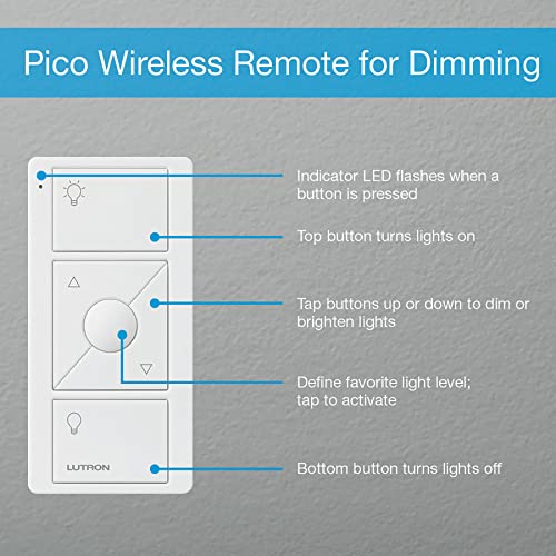 Lutron Caséta Smart Lighting Lamp Dimmer and Pico Smart Remote Kit, with Pico Wall Plate Bracket