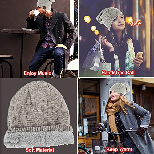 Upgraded 5.0 Winter Hats Wireless Beanie Hat with Headphones Smart Beanie Headset Warm Musical Knit Headphone with Built-in Mic for Skiing Skateboarding Jogging Gift for Men Women Boys Girls