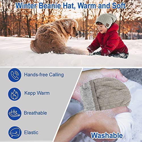 Upgraded 5.0 Winter Hats Wireless Beanie Hat with Headphones Smart Beanie Headset Warm Musical Knit Headphone with Built-in Mic for Skiing Skateboarding Jogging Gift for Men Women Boys Girls