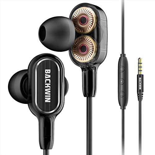 BACKWIN Wired Earbuds, Noise Cancelling Headphones Earbuds Compatible with Mobile/Laptop/Computer/iPad Fits All 3.5mm Jack,in-Ear (Black),Earpads S/M/L