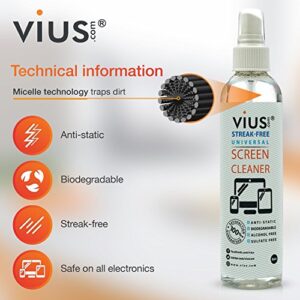 Vius Screen Cleaner Premium Screen Cleaner Spray for LCD LED TVs, Laptops, Tablets, Monitors, Phones, and Other Electronic Screens - Gently Cleans Fingerprints, Dust, Oil (8oz)