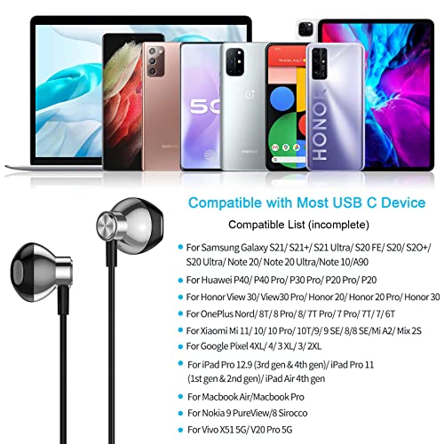 ACAGET USB C Headphones for Samsung S22 Ultra Earbuds Wired USB Type C Earphone Hifi Stereo Digital DAC Headset with Mic Headphone for Galaxy S21 Plus S23 Z Flip Fold 4 OnePlus 10 Pro 9 Pixel 7 6 Grey