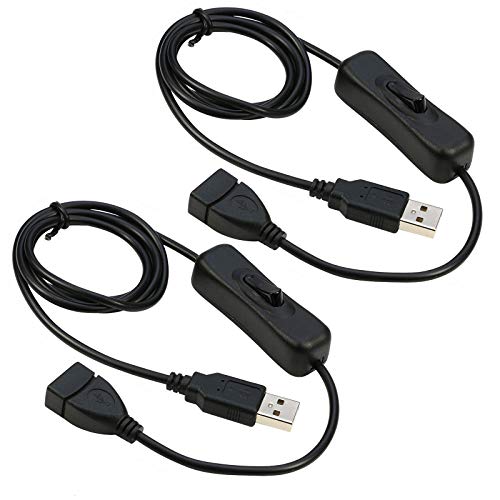 DFsucces USB Extension Cable 2Pcs with ON/Off Switch USB Male to Female Cable Support (Data and Power) for LED Desk Lamp, USB Fan, LED Strips etc