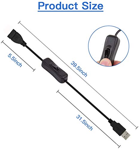 DFsucces USB Extension Cable 2Pcs with ON/Off Switch USB Male to Female Cable Support (Data and Power) for LED Desk Lamp, USB Fan, LED Strips etc