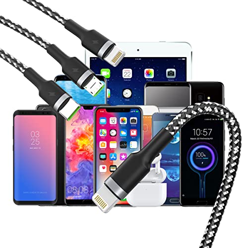 100W USB C Multi Fast Charging Cable, 10FT 5-in-1 PD 66W USB/C to USB C/Micro USB/MFi Certified iPhone Charging Cord Braided Fast Charging Cord Universal Sync Charger Adapter for iPhone/Android/Phone