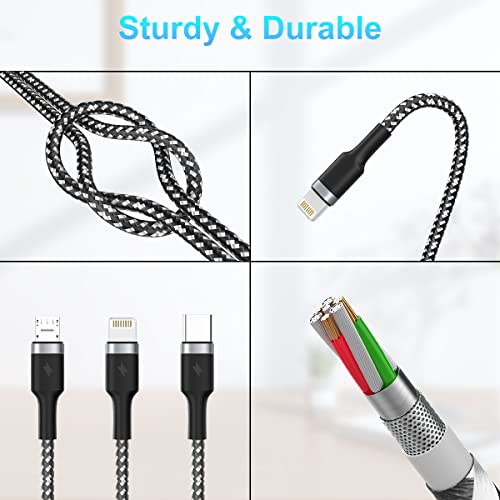 100W USB C Multi Fast Charging Cable, 10FT 5-in-1 PD 66W USB/C to USB C/Micro USB/MFi Certified iPhone Charging Cord Braided Fast Charging Cord Universal Sync Charger Adapter for iPhone/Android/Phone