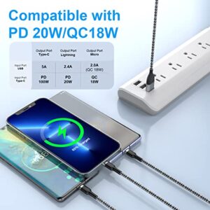 100W USB C Multi Fast Charging Cable, 10FT 5-in-1 PD 66W USB/C to USB C/Micro USB/MFi Certified iPhone Charging Cord Braided Fast Charging Cord Universal Sync Charger Adapter for iPhone/Android/Phone