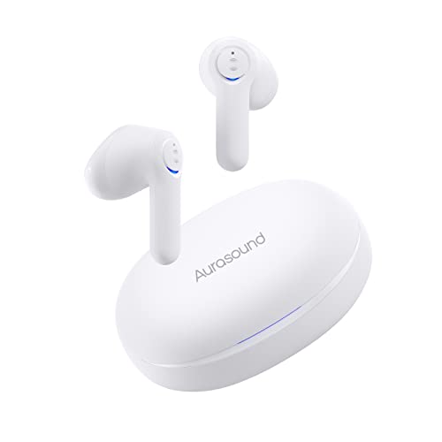 True Wireless Earbuds, 4 Mics Call Noise Cancelling Headphones 13mm Dynamic Driver for Deep Bass & Stereo Sound, Wireless Charging Case, Aadaptive EQ & Low Latency for Online Meeting & Sport（White）