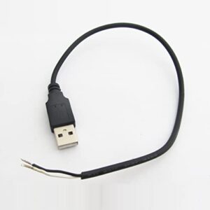 Short Charging USB 2 Wire Pigtail Cable (4 Pack 12 Inch) 30cm 22AWG 3A Black USB Male Power Cable Plug Cord