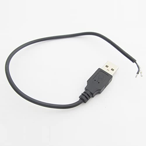 Short Charging USB 2 Wire Pigtail Cable (4 Pack 12 Inch) 30cm 22AWG 3A Black USB Male Power Cable Plug Cord