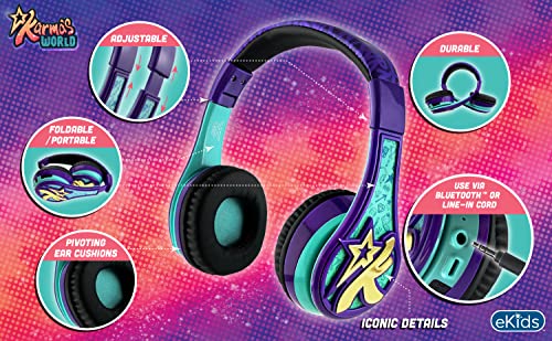 eKids Karmas World Bluetooth Headphones, Wireless Headphones with Microphone Includes Aux Cord, Kids Headphones for School, Home, or Travel