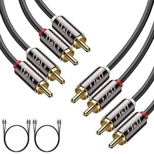 j&d rca cable, (2 pack) gold-plated rca audio cables, copper shell 2rca male to 2rca male stereo audio cable, 3 feet