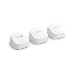 amazon eero 6+ mesh wi-fi system | fast and reliable gigabit speeds | connect 75+ devices | coverage up to 4,500 sq. ft. | 3-pack, 2022 release