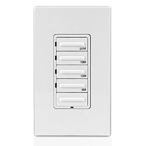 Leviton LTB30-1LZ Decora 1800W Incandescent/20A Resistive-Inductive 1HP Preset 5-10-15-30 Minute Countdown Timer Switch, White/Ivory/Light Almond Faceplates Included