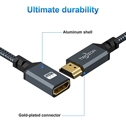 Twozoh HDMI Extension Cable 1FT, HDMI Male to Female HDMI Cord, Nylon Braided HDMI Extender, HDMI 2.0 Cable Adapter Support 4K@60Hz 3D HDR