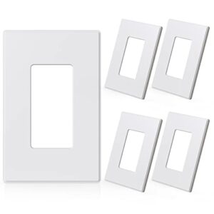 elegrp 1-gang screwless decorative wall plates, mid-size unbreakable thermoplastic faceplate cover for decorator receptacle outlet switch, ul listed (5 pack, matte white)