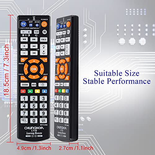 CHUNGHOP Universal IR Learning Remote Control for Smart TV VCR CBL DVD SAT STR-TV CD VCD HI-FI, for All Brands IR Remote 3 in 1 Programmable Controller L336