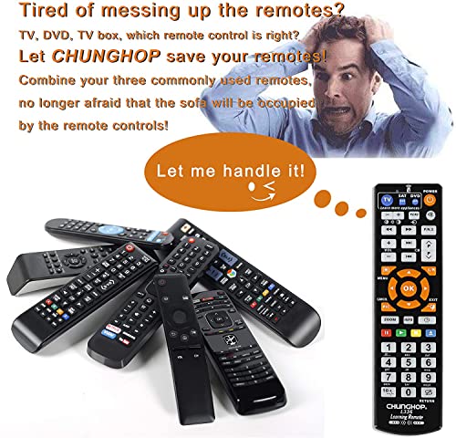 CHUNGHOP Universal IR Learning Remote Control for Smart TV VCR CBL DVD SAT STR-TV CD VCD HI-FI, for All Brands IR Remote 3 in 1 Programmable Controller L336