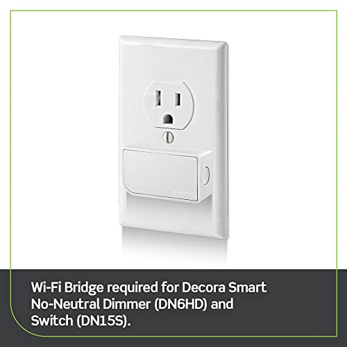 Leviton DN6HD-2RW Decora Smart No-Neutral 600W Dimmer, Requires MLWSB Wi-Fi Bridge to Work with My Leviton, Alexa, Hey Google, HomeKit/Siri, White