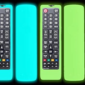 2 Pack Glow Case for Samsung Smart TV BN59-01199F BN59-01301A BN59-01315A Remote Silicone Skin Sleeve with Strap for Samsung TV Remote Control Replacement Case Cover Glow in The Dark - Blue Green