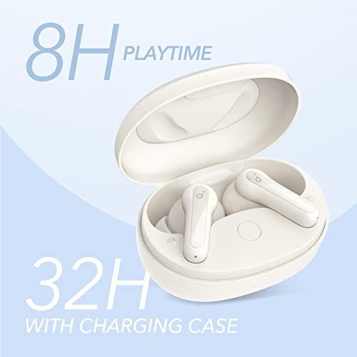 Soundcore by Anker Life P2 Mini True Wireless Earbuds, 10mm Drivers with Big Bass, Custom EQ, Bluetooth 5.2, 32H Playtime, USB-C for Fast Charging, Tiny Size for Commute, Work (Oat White) (Renewed)