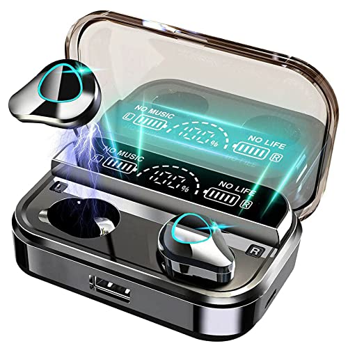 Wireless Earbuds,Bluetooth 5.1 Powerful Bass True Wireless Earphones,IPX6 Waterproof Touch Control HiFi Stereo Sound In Ear CVC8.0 Tech Noise Reduction Headphones with Mic,One-Step Pairing,LED Display