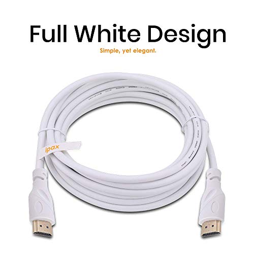 Ipax 15ft Long White High Speed HDMI 2.0 Cable with Ethernet 3D 4K@60Hz Ultra HD UHD Laptop to TV Television Compatible with for Roku TV Asus Vivobook HP Samsung Viotek Vizio LG Sharp Fire TV Cube