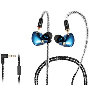 famedy in-ear monitors, wired earbuds with tesla technology headphone mmcx detachable cables,noise-isolating in ear earbuds for musicians drummer hifi stereo iem earphones (blue, no mic