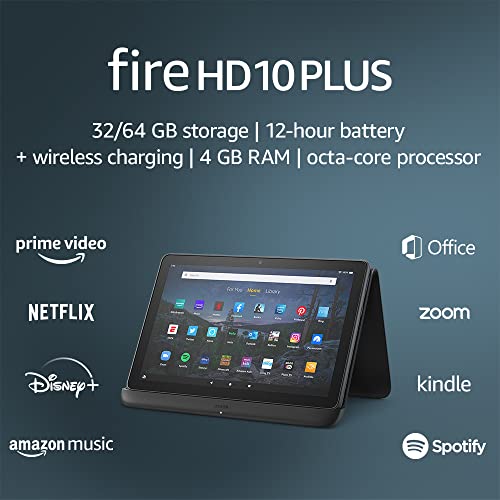 Introducing Fire HD 10 Plus tablet, 10.1" 1080p Full HD display, 64 GB, Slate + Made for Amazon, Wireless Charging Dock, without lockscreen ads