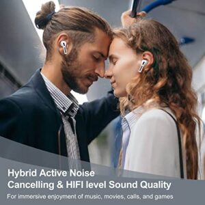 Wireless Earbuds Hybrid Active Noise Cancelling Bluetooth 5.3 True Bluetooth Headphones with Wireless Charging Case 4 Mic Call IPX7 Waterproof for TV Smart Phone Computer Laptop Sports