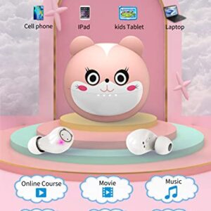 Togetface Kids Bluetooth Earphones - Pink Wireless Kids Earbuds - as a Gift for Kids to use at School 36 Hours Playtime Cordless Girls Earbuds - Cartoon Kids Headphones - for iPhone Android