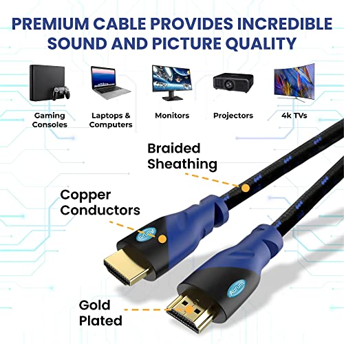 Aurum Ultra Series High Speed HDMI Cable with Ethernet - Braided 30 Ft HDMI Cable Extender Supports 3D and Audio Return Channel up to 4k Resolution - Compatible with TV, PC, Laptops, PS3-1 Pack