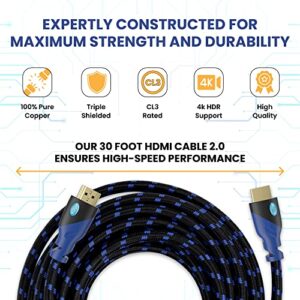 Aurum Ultra Series High Speed HDMI Cable with Ethernet - Braided 30 Ft HDMI Cable Extender Supports 3D and Audio Return Channel up to 4k Resolution - Compatible with TV, PC, Laptops, PS3-1 Pack