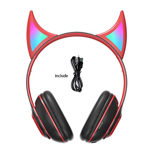 Kids Wireless Headphone Foldable Bluetooth Earphones with Mic Devil Luminous Gaming Headphone for Girls Boys Stereo Cord Over Ear Headset for Volume Adjustable Birthday Gift for Children Teens (Red)