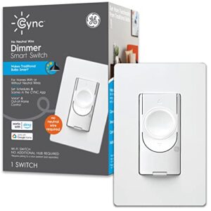 ge cync smart dimmer light switch, no neutral wire required, bluetooth and 2.4 ghz wi-fi 3-wire switch, works with alexa and google home