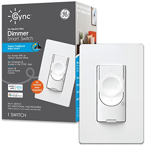 GE CYNC Smart Dimmer Light Switch, No Neutral Wire Required, Bluetooth and 2.4 GHz Wi-Fi 3-Wire Switch, Works with Alexa and Google Home